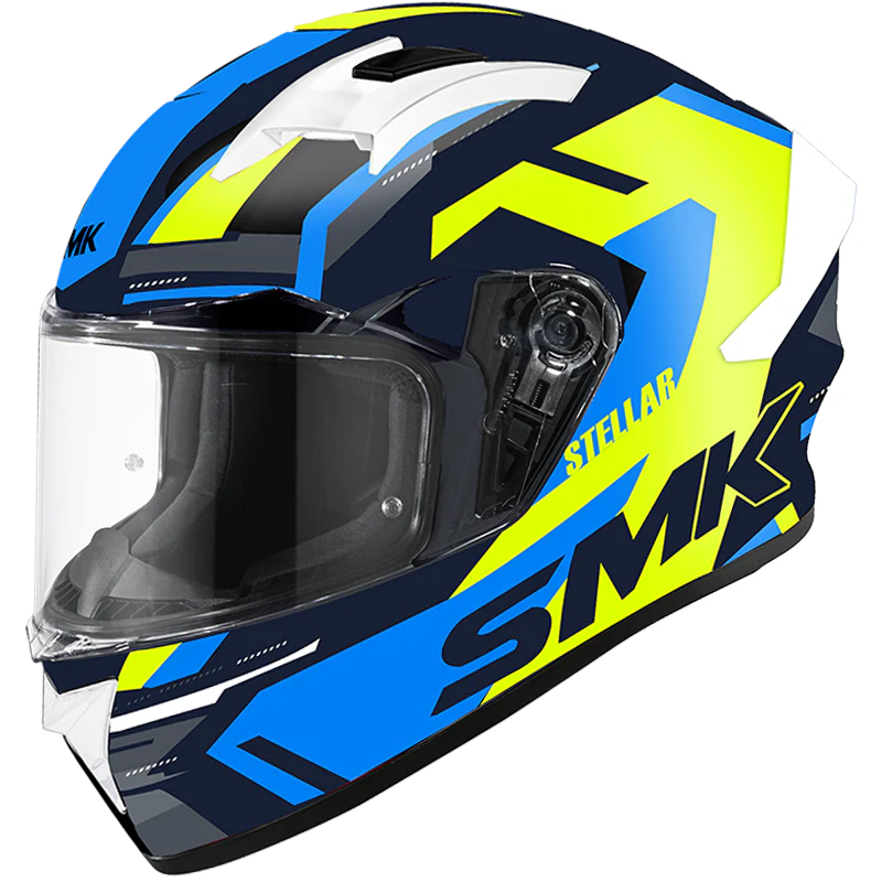 SMK Stellar Sports K Power Gloss Black Yellow Blue (GL245) Helmet – SPARIFY