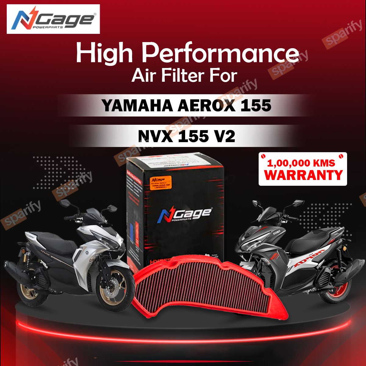 NGAGE Hyper Flow Air Filter for Yamaha Aerox 155 / NVX 155 V2 – SPARIFY