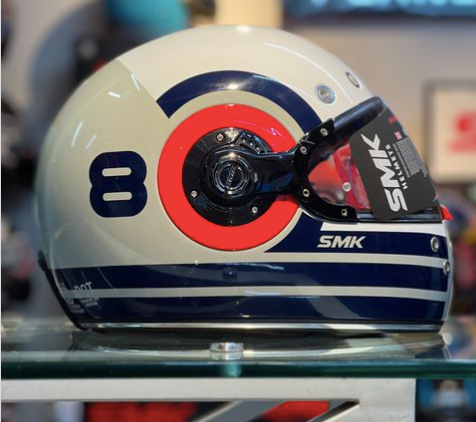 SMK Full FACE Retro Style RENKO GL 653 White & Blue 60 MM Helmet – SPARIFY